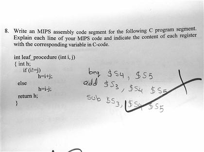 Solved Write an MIPS assembly code segment for the following | Chegg.com
