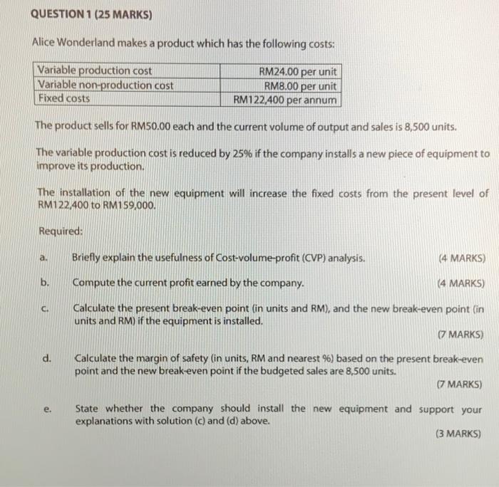 Solved QUESTION 1 (25 MARKS) Alice Wonderland makes a | Chegg.com