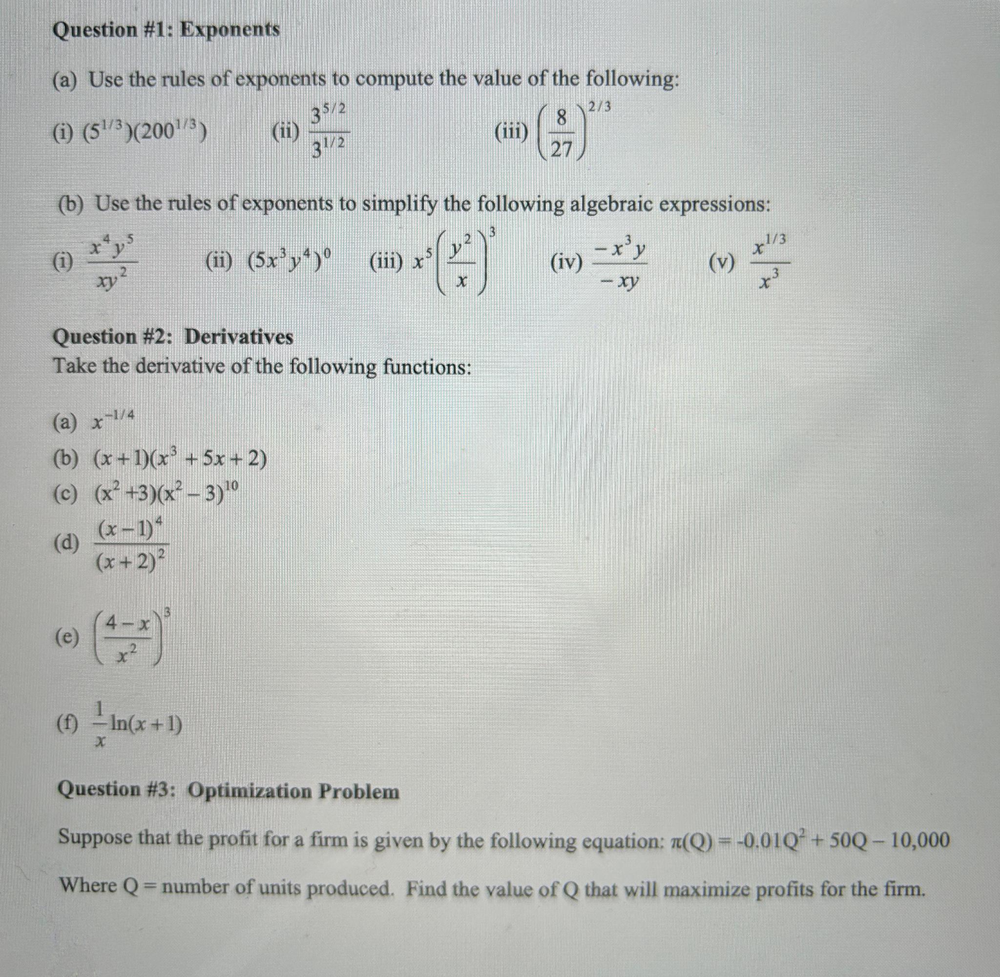 Solved Question #1: Exponents(a) ﻿Use the rules of exponents | Chegg.com