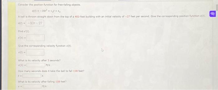 Solved Consider the position function for free-falling | Chegg.com