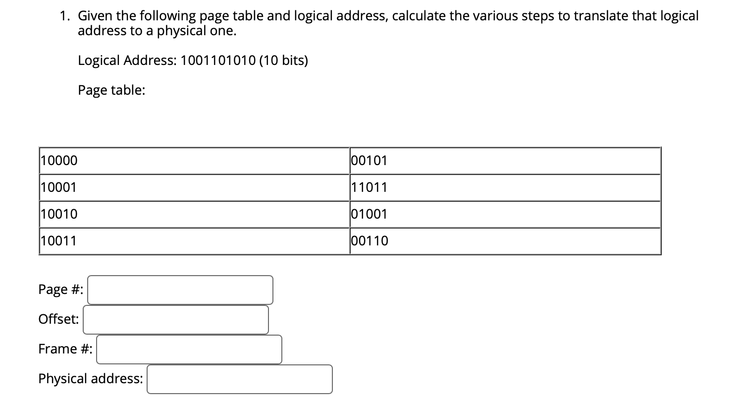 Solved Given the following page table and logical address, | Chegg.com