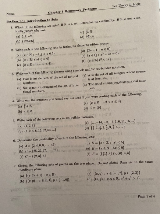 Solved Set Theory Logic Name Chapter 1 Homework Problems Chegg