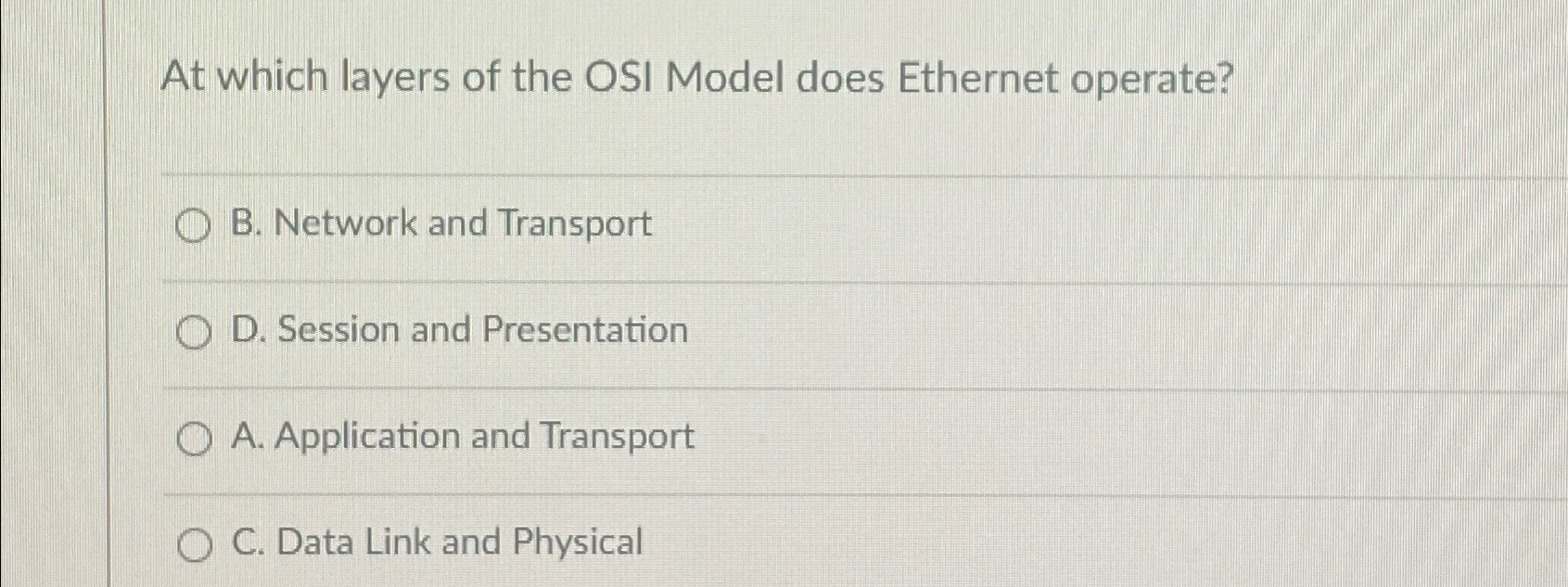 Solved At which layers of the OSI Model does Ethernet | Chegg.com