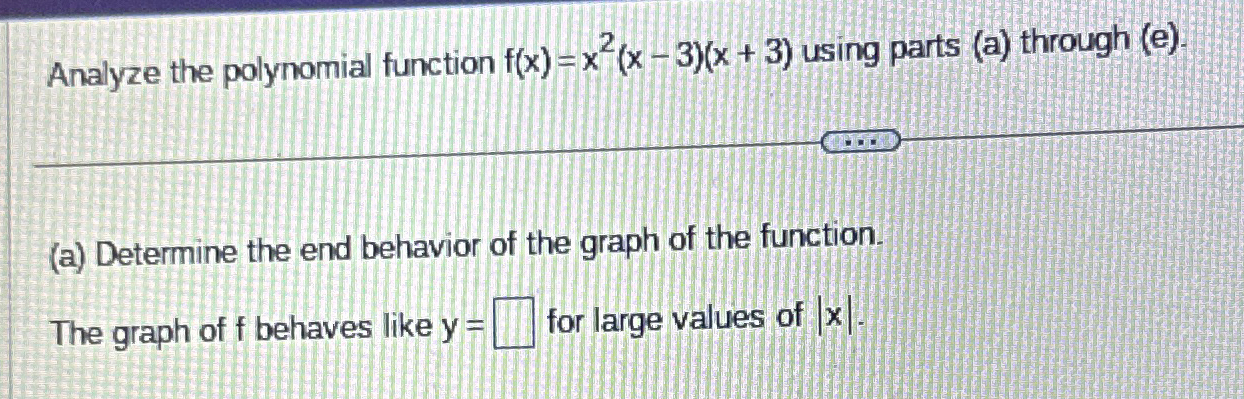 Solved Analyze the polynomial function f(x)=x2(x-3)(x+3) | Chegg.com
