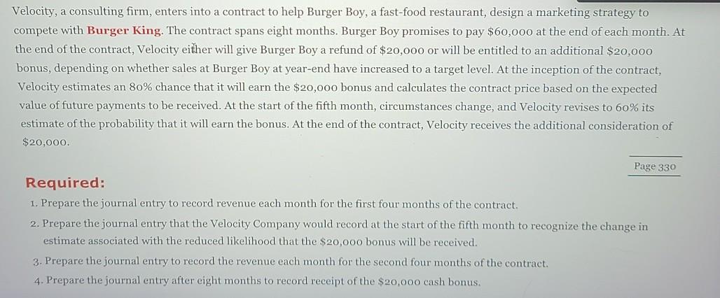 Solved Velocity, a consulting firm, enters into a contract | Chegg.com