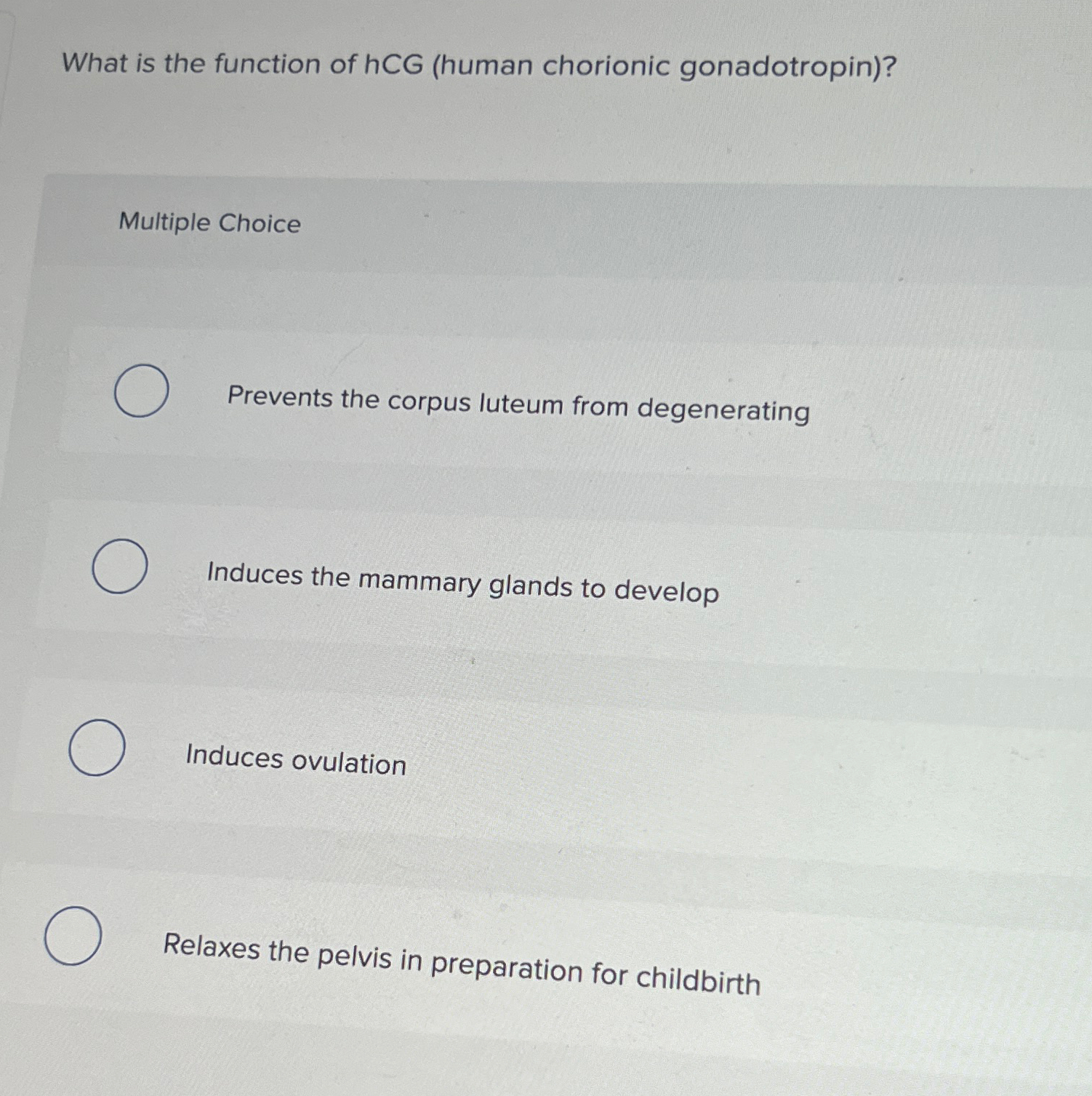Solved What is the function of hCG (human chorionic | Chegg.com