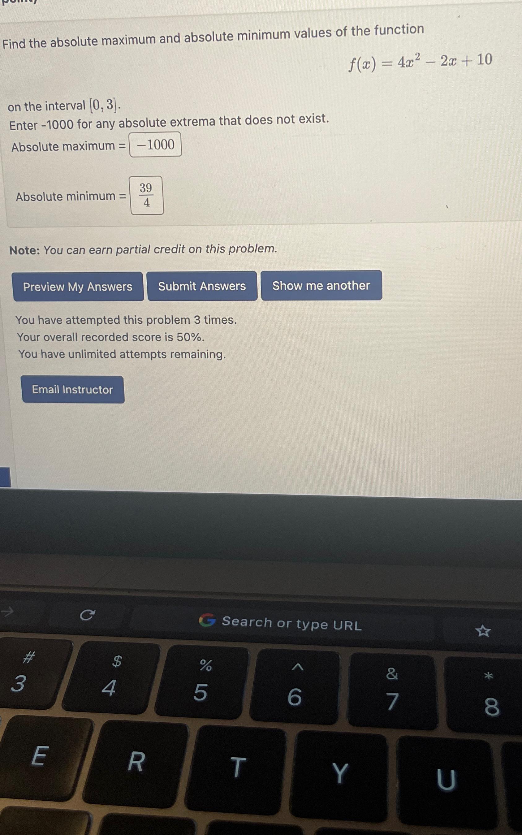 Solved Find the absolute maximum and absolute minimum values | Chegg.com