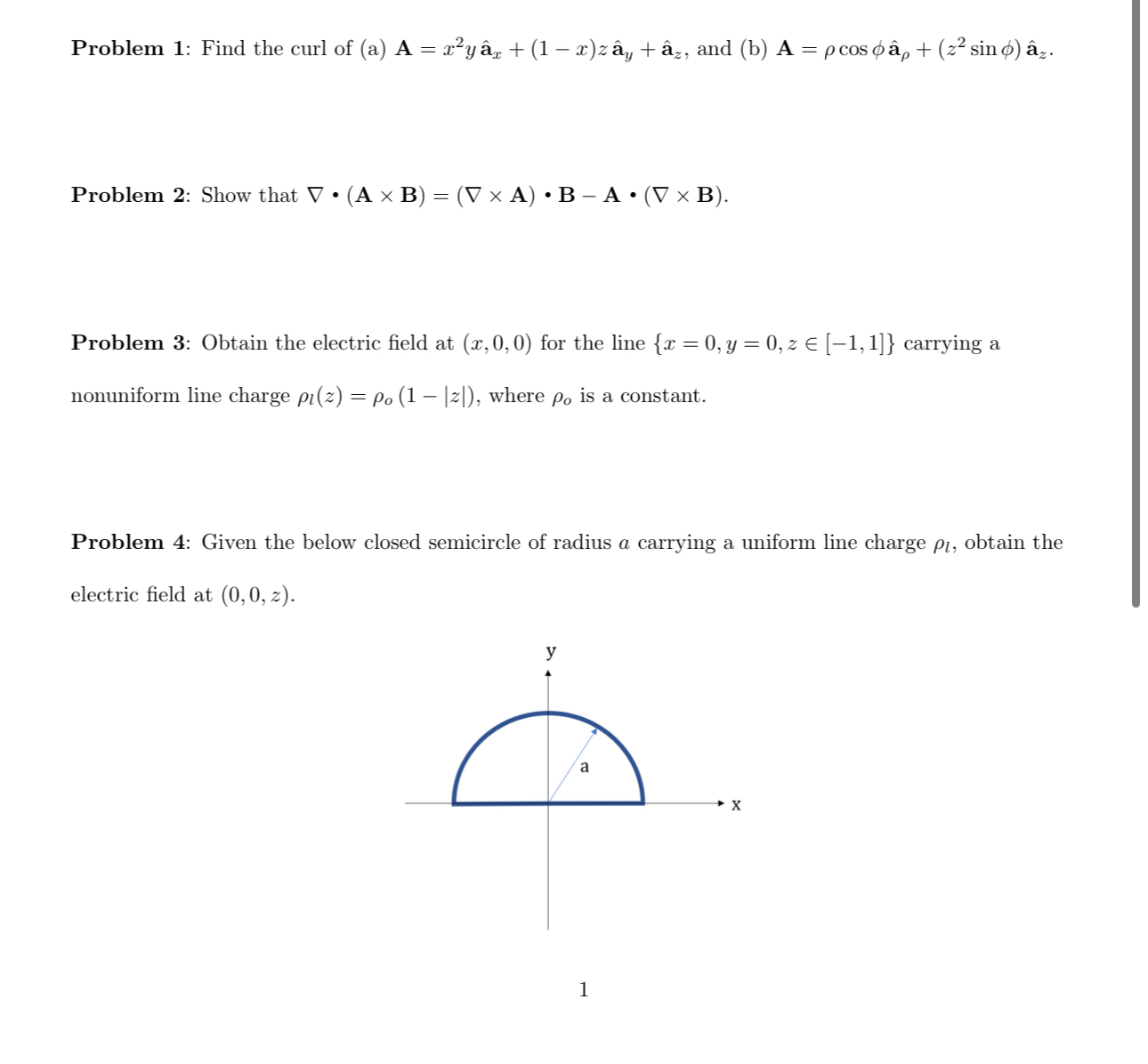Solved Problem 1: Find the curl of | Chegg.com