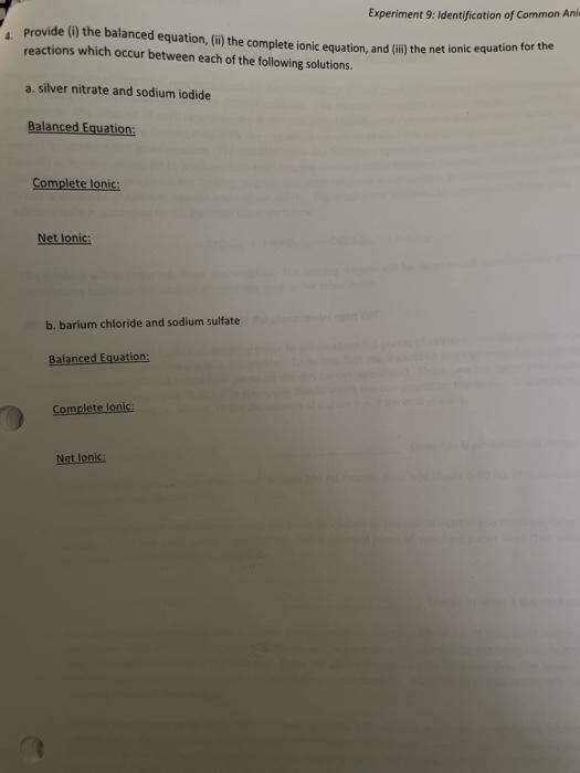 Solved Experiment 9: Identification of Common Anions Report | Chegg.com