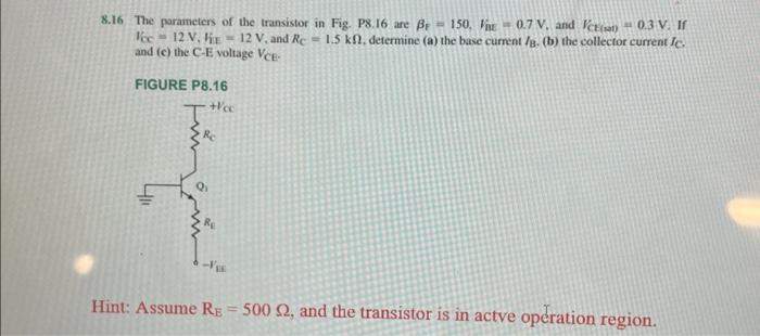 Solved 8.16 The parameters of the transistor in Fig. P8.16 | Chegg.com