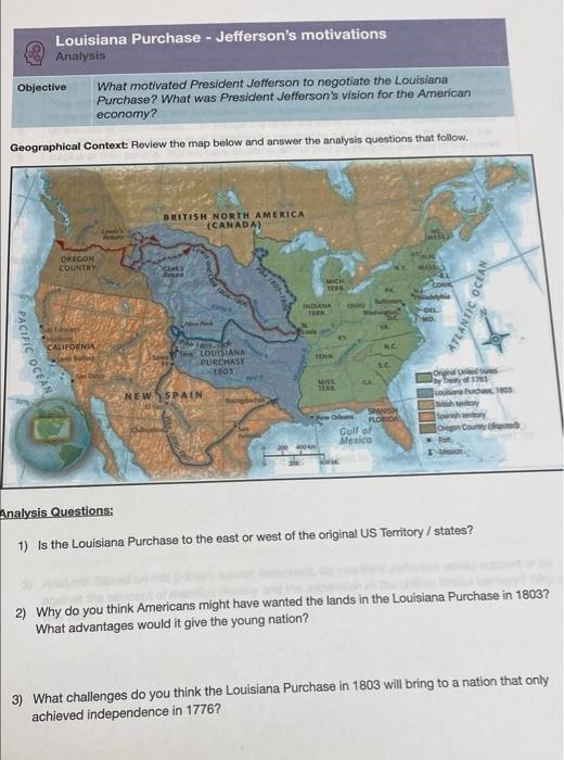 Louisiana Purchase - Jefferson's motivations Analysis | Chegg.com