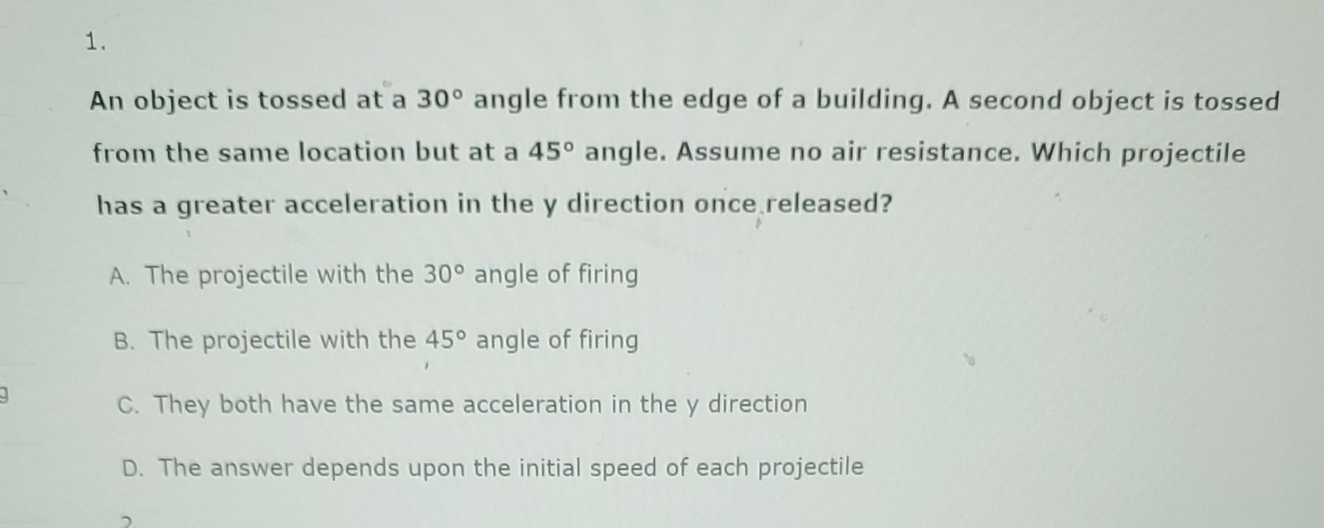 Solved An object is tossed at a 30∘ angle from the edge of a | Chegg.com
