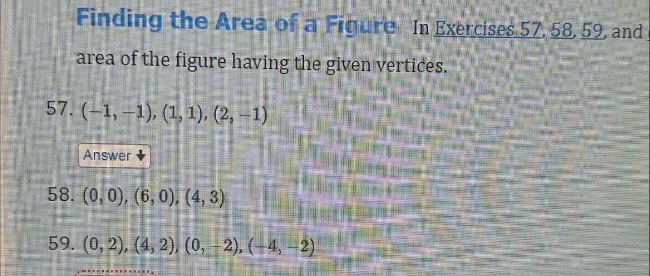 Solved Finding the Area of a Figure In Exercises 57,58,59, | Chegg.com