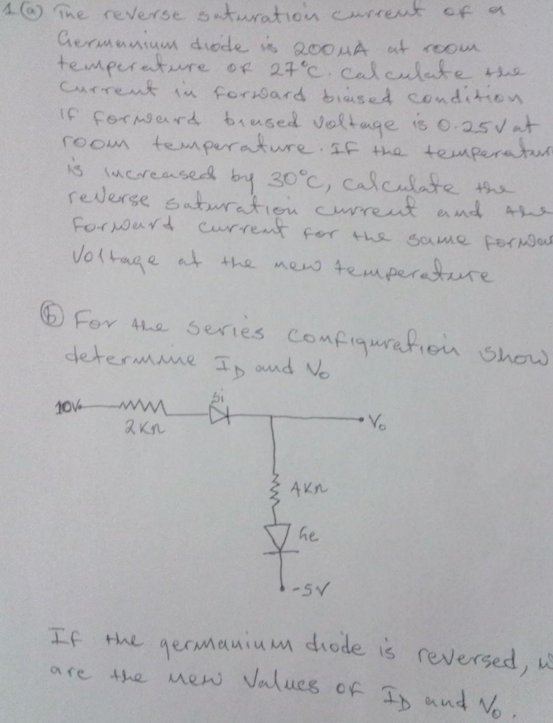 Solved 1@) The reverse saturation current of a Germanium | Chegg.com