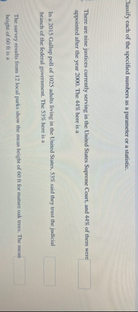 Solved Classify each of the specified numbers as a parameter | Chegg.com