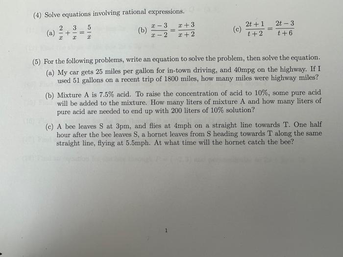 Solved (4) Solve equations involving rational expressions. | Chegg.com