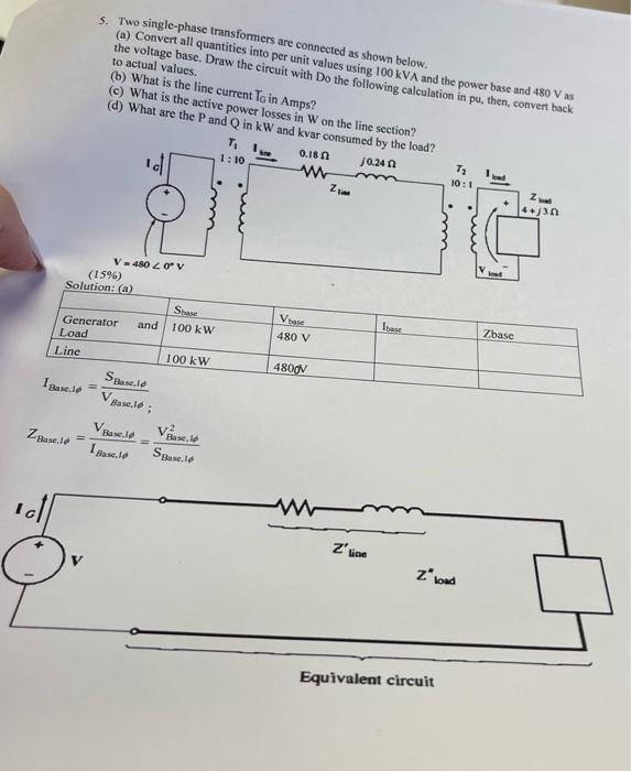 5. Two single-phase transformers are connected as | Chegg.com