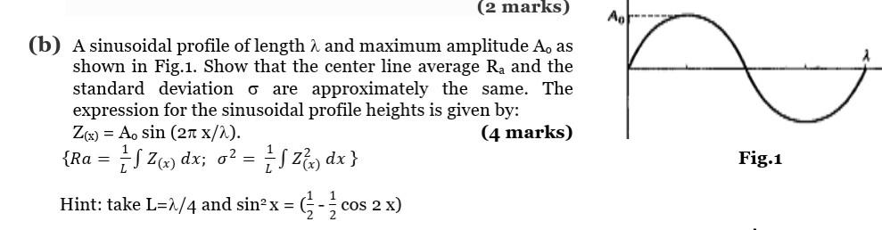Solved (2 marks) A (b) A sinusoidal profile of length 2 and | Chegg.com