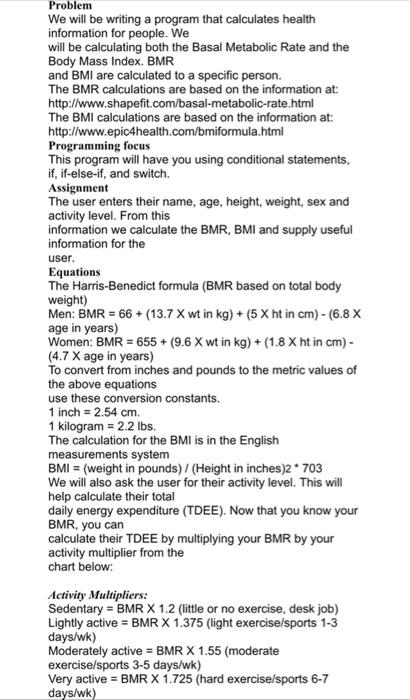 Solved Problem We will be writing a program that calculates | Chegg.com