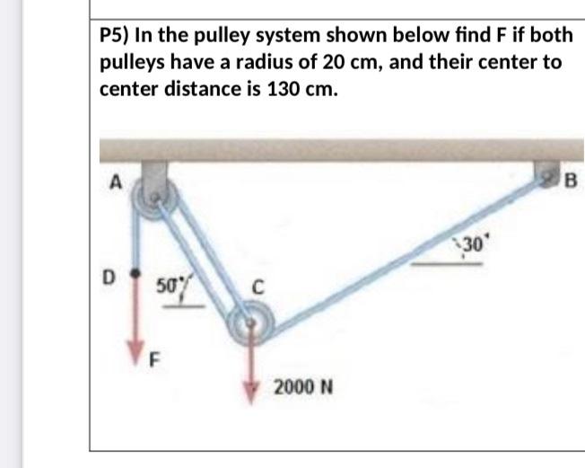Solved P5) In the pulley system shown below find F if both | Chegg.com