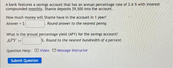 Solved A bank features a savings account that has an annual | Chegg.com