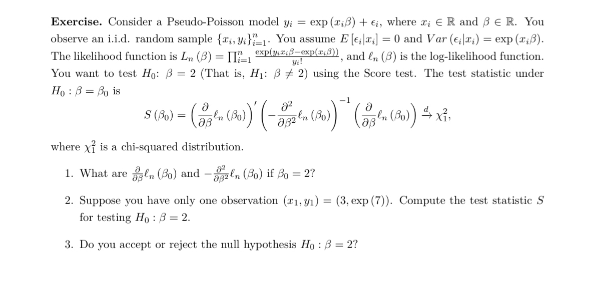 Solved Exercise. Consider a Pseudo-Poisson model | Chegg.com