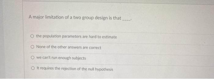 Solved A major limitation of a two group design is that O | Chegg.com
