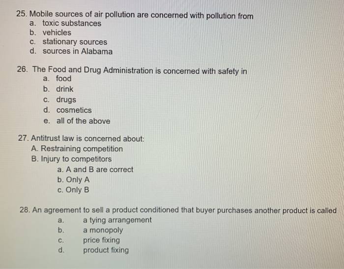 Solved 25. Mobile sources of air pollution are concerned | Chegg.com
