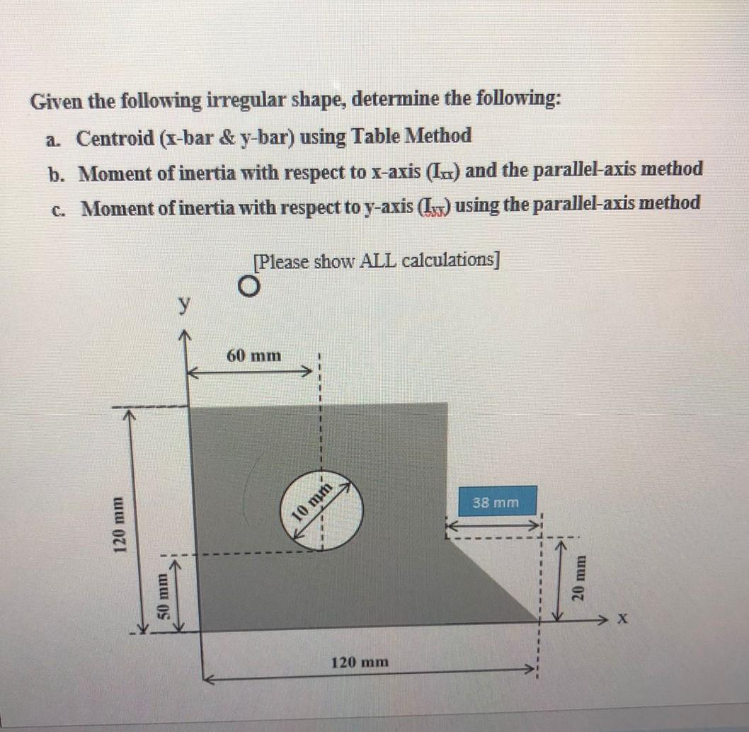 Solved Given the following irregular shape, determine the | Chegg.com