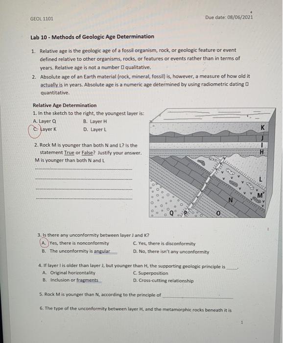 Solved GEOL 1101 Due date: 08/06/2021 Lab 10 - Methods of | Chegg.com