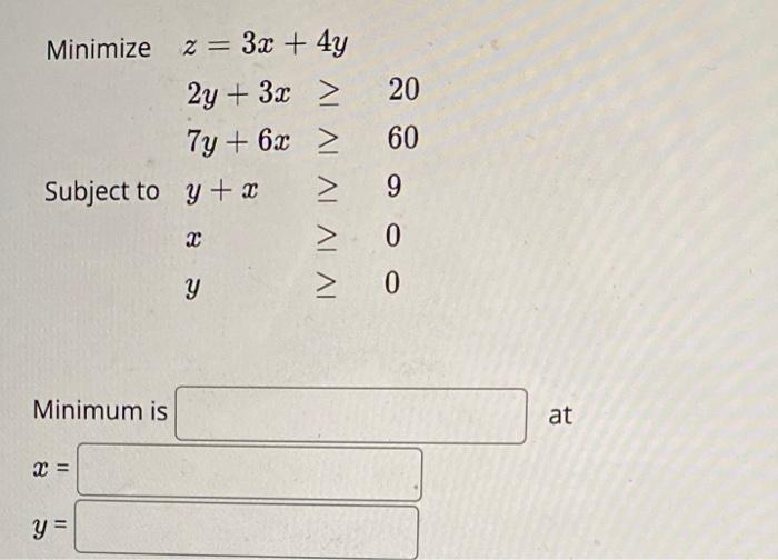Solved Minimize z=3x+4y | Chegg.com