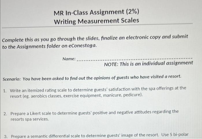 Solved MR In-Class Assignment (2%) Writing Measurement | Chegg.com