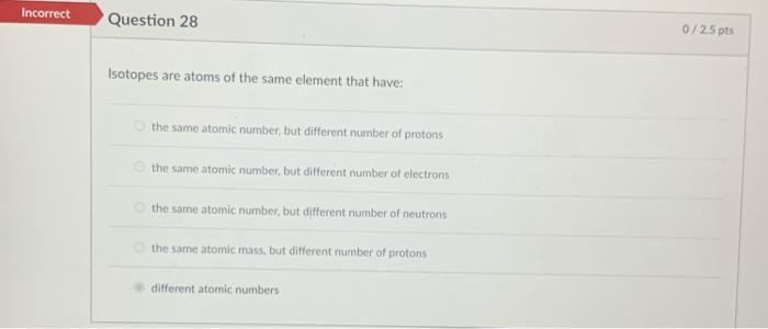 Solved correct Question 27 The smallest particle of an | Chegg.com