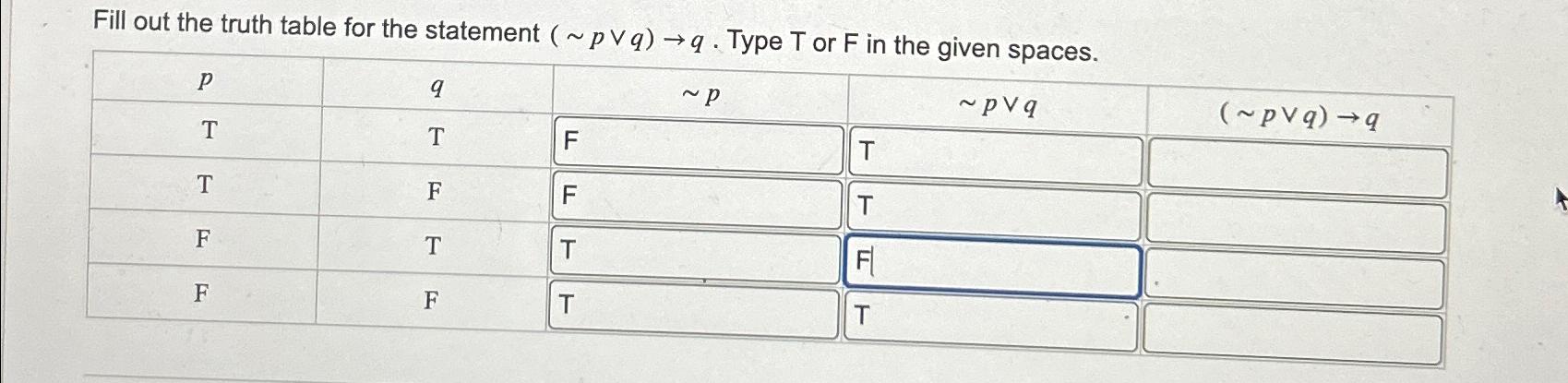 Solved Fill out the truth table for the statement | Chegg.com