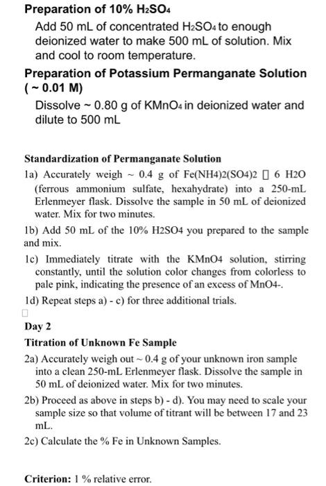 Solved Preparation of 10%H2SO4 Add 50 mL of concentrated | Chegg.com