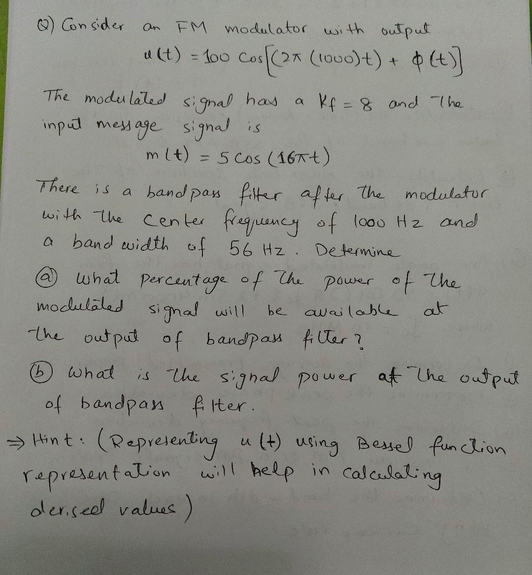 Solved a with the a 1 Q) Consider an FM modulator with | Chegg.com