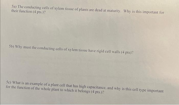 Solved 5a) The conducting cells of xylem tissue of plants | Chegg.com