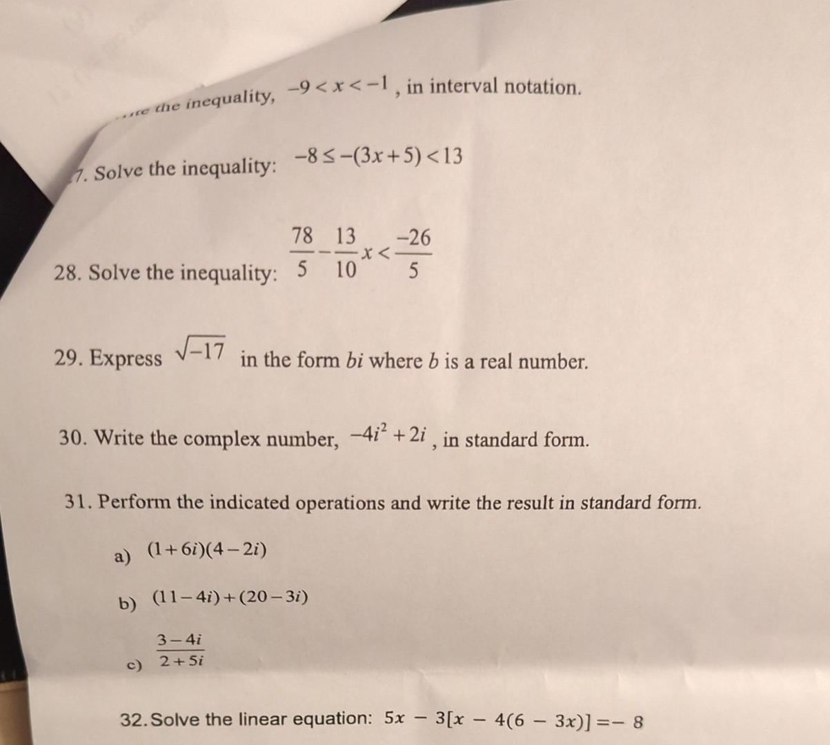 Solved 1. Solve the inequality: −8≤−(3x+5)