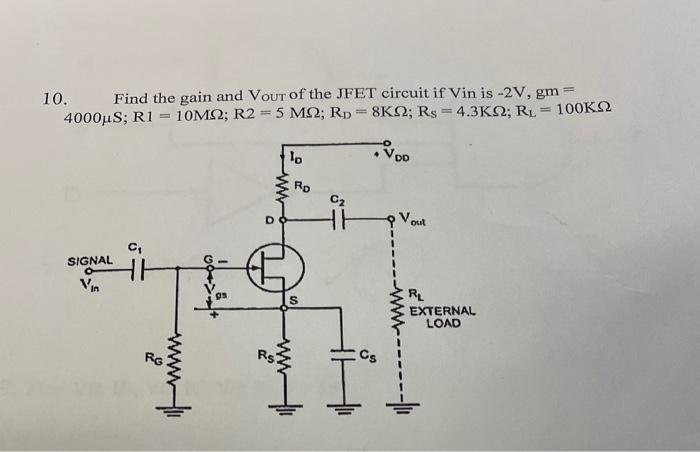 Solved 10. Find the gain and VouT of the JFET circuit if V | Chegg.com