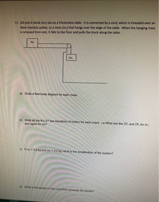 Solved 11. (20 pts) A block (ma) sits on a frictionless | Chegg.com