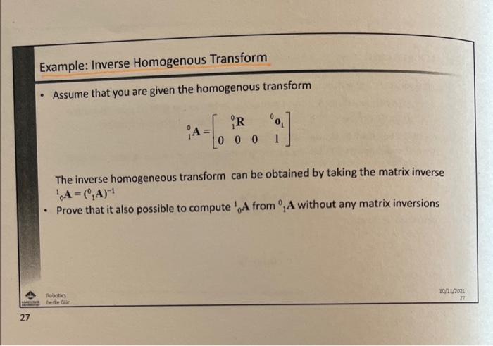 Assume that you are given the homogenous transform | Chegg.com