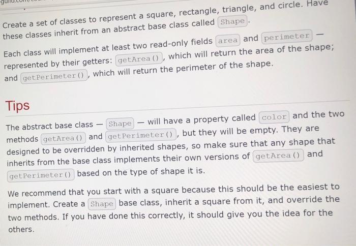 Solved Create a set of classes to represent a square, | Chegg.com