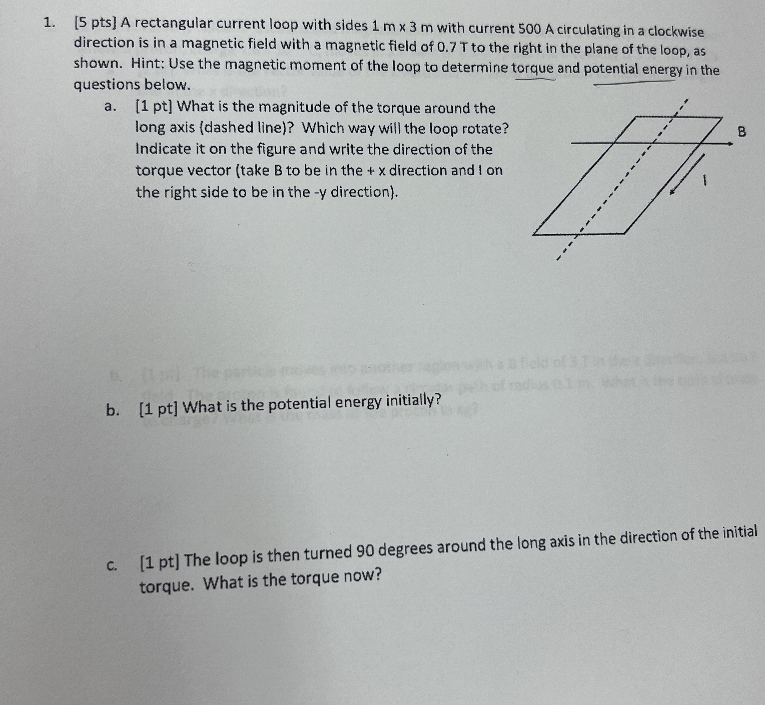 Solved by an EXPERT [5 ﻿pts] ﻿A rectangular current loop with sides 1m×3m | Chegg.com