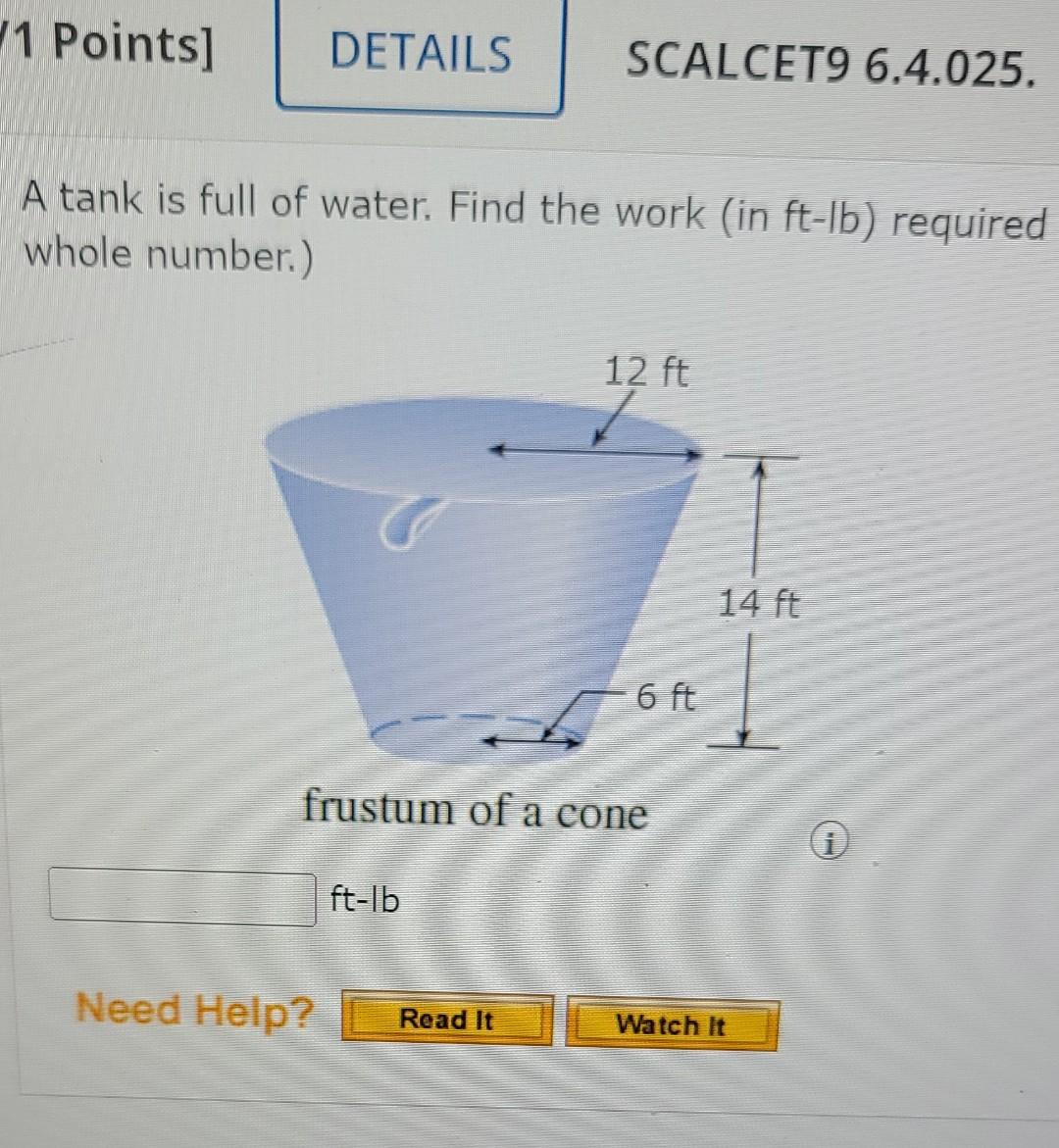 Solved A tank is full of water. Find the work W required to1 | Chegg.com