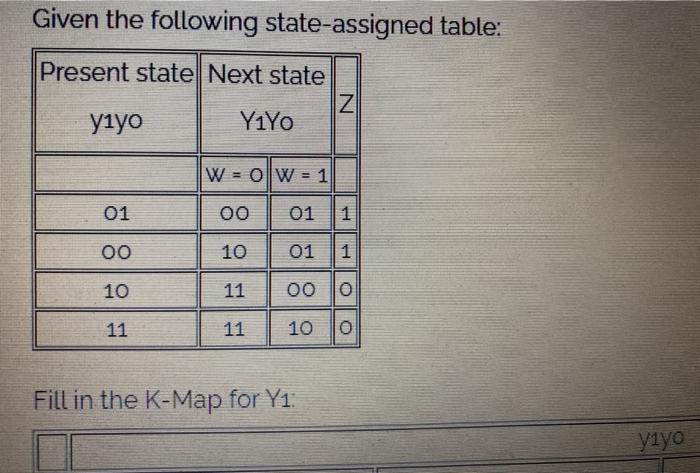 Solved Given the following state-assigned table: Present | Chegg.com