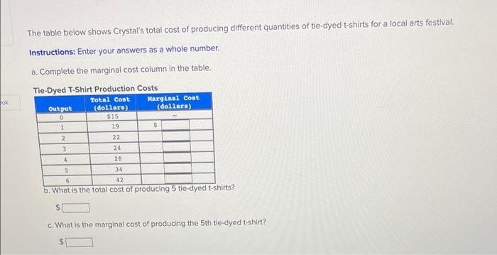 Solved OK The table below shows Crystal's total cost of | Chegg.com