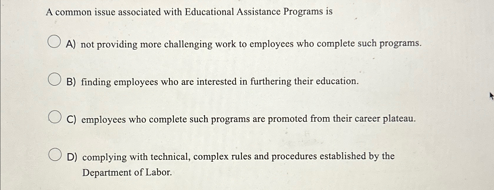 Solved A common issue associated with Educational Assistance | Chegg.com