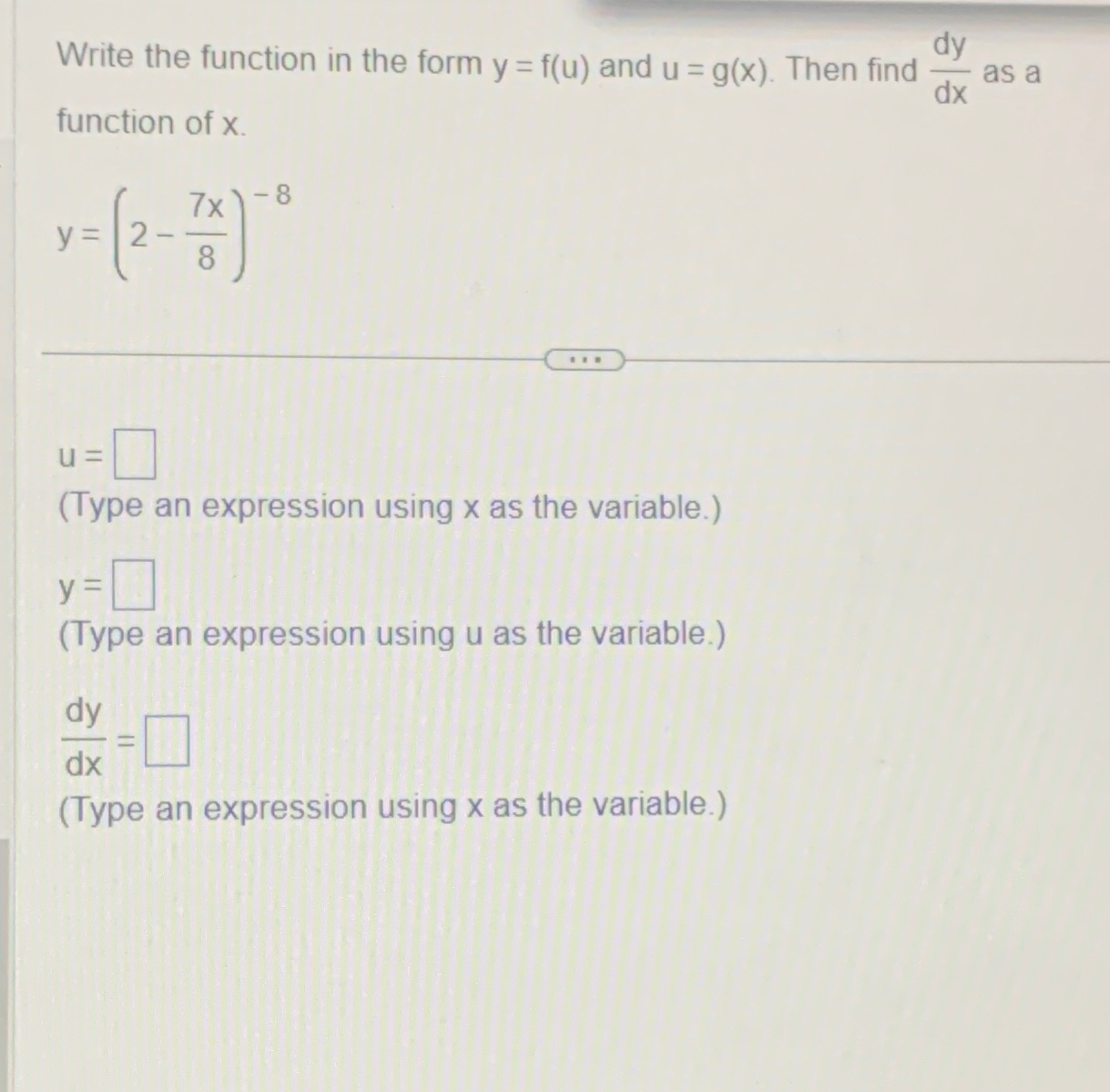 Solved Write the function in the form y=f(u) ﻿and u=g(x). | Chegg.com