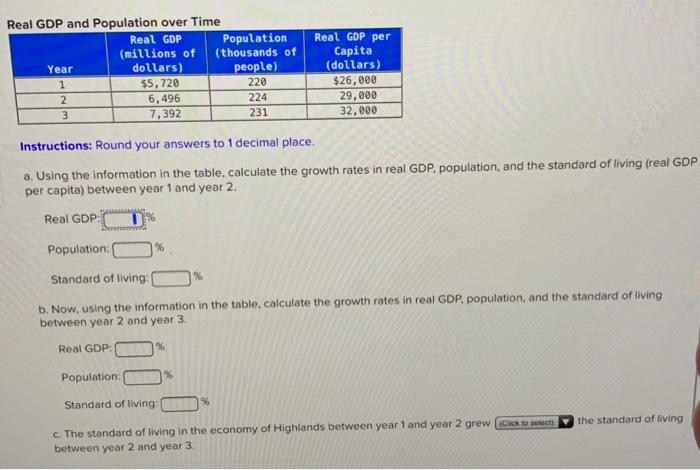 Solved Real GDP and Population over Time Real GDP Population | Chegg.com