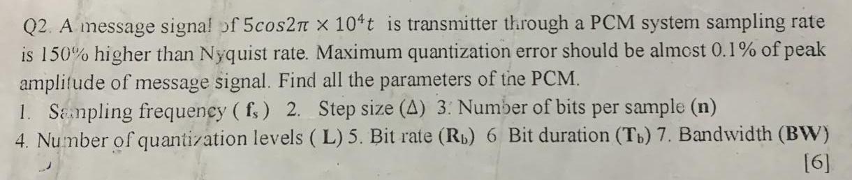 Solved Q2. A message signa! of 5cos2π×104t is transmitter | Chegg.com
